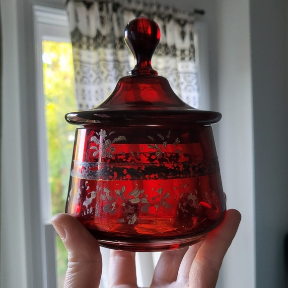 Accents | Antique Iridescent Ruby Flash Glass Vanity Jar | Poshmark